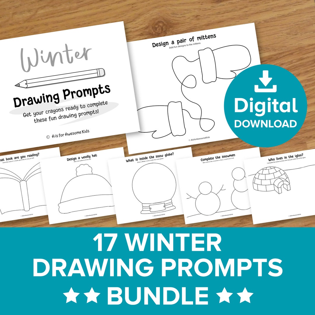 Winter Drawing Prompt Bundle, Children's Christmas Picture Challenge ...