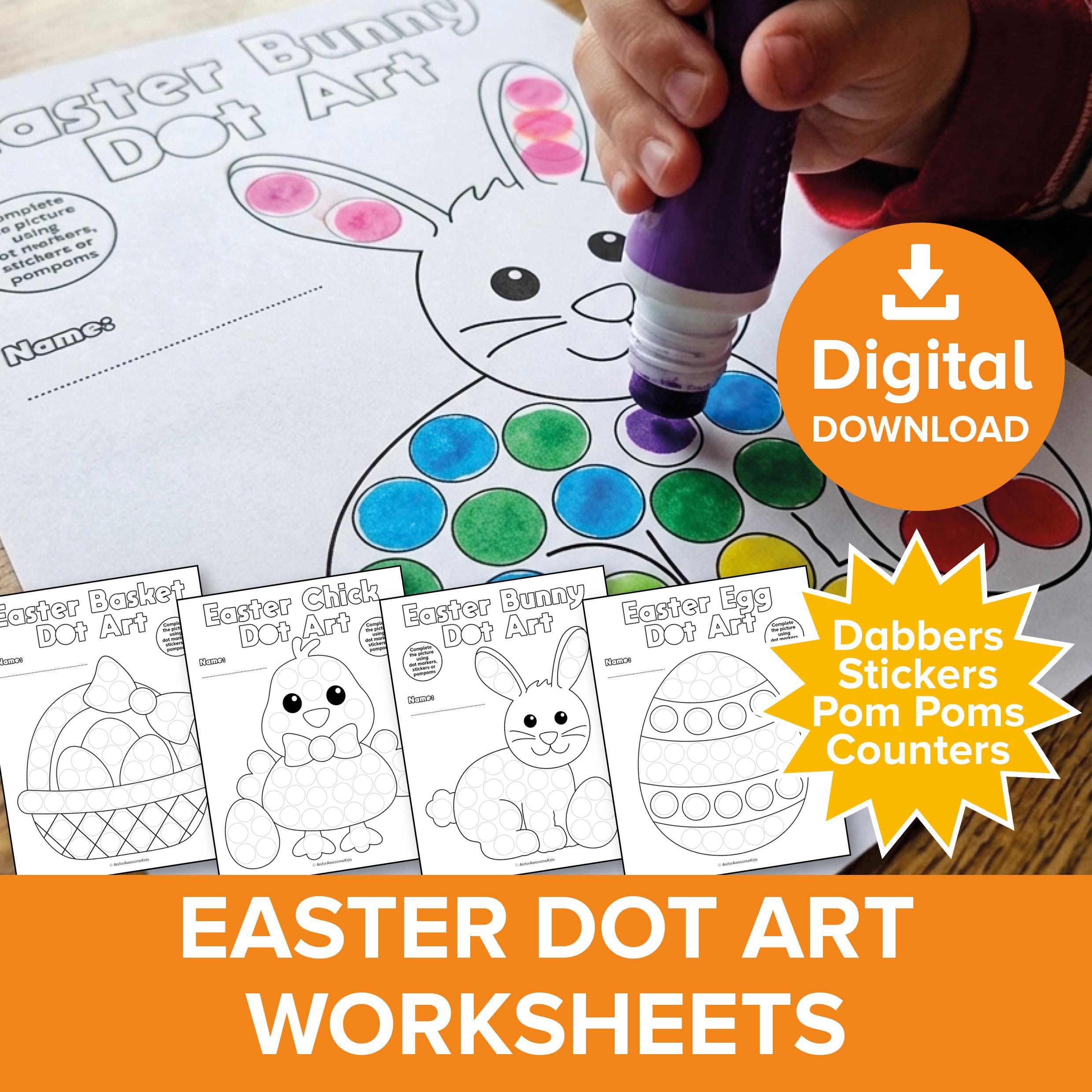 Easter Dot Art Coloring Pages, Spring Dabber Pen Marker Worksheet, Egg ...