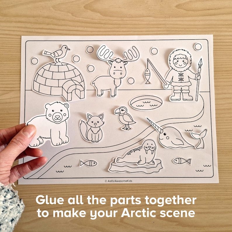 Arctic Animals Scene Cut & Paste Craft, North Pole Inuit Tribe Iceberg ...