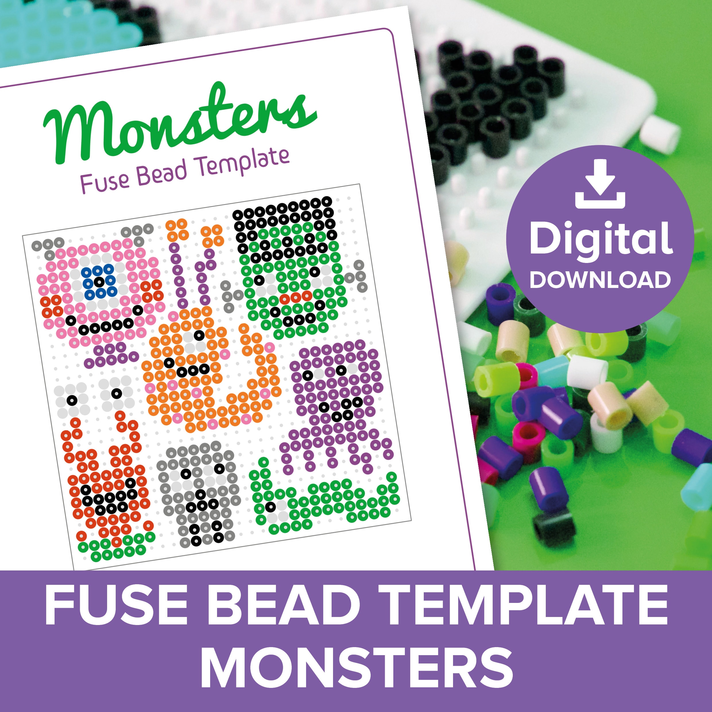 Halloween Monsters Fuse Bead Template, Hama Perler Nabbi Beads Craft ...