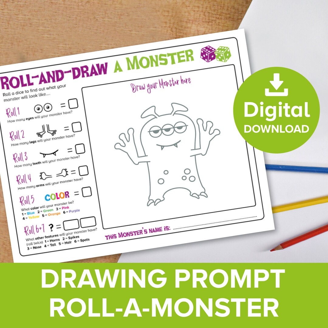 Roll & Draw a Monster Drawing Prompt Activity, Kids Halloween Dice Game ...