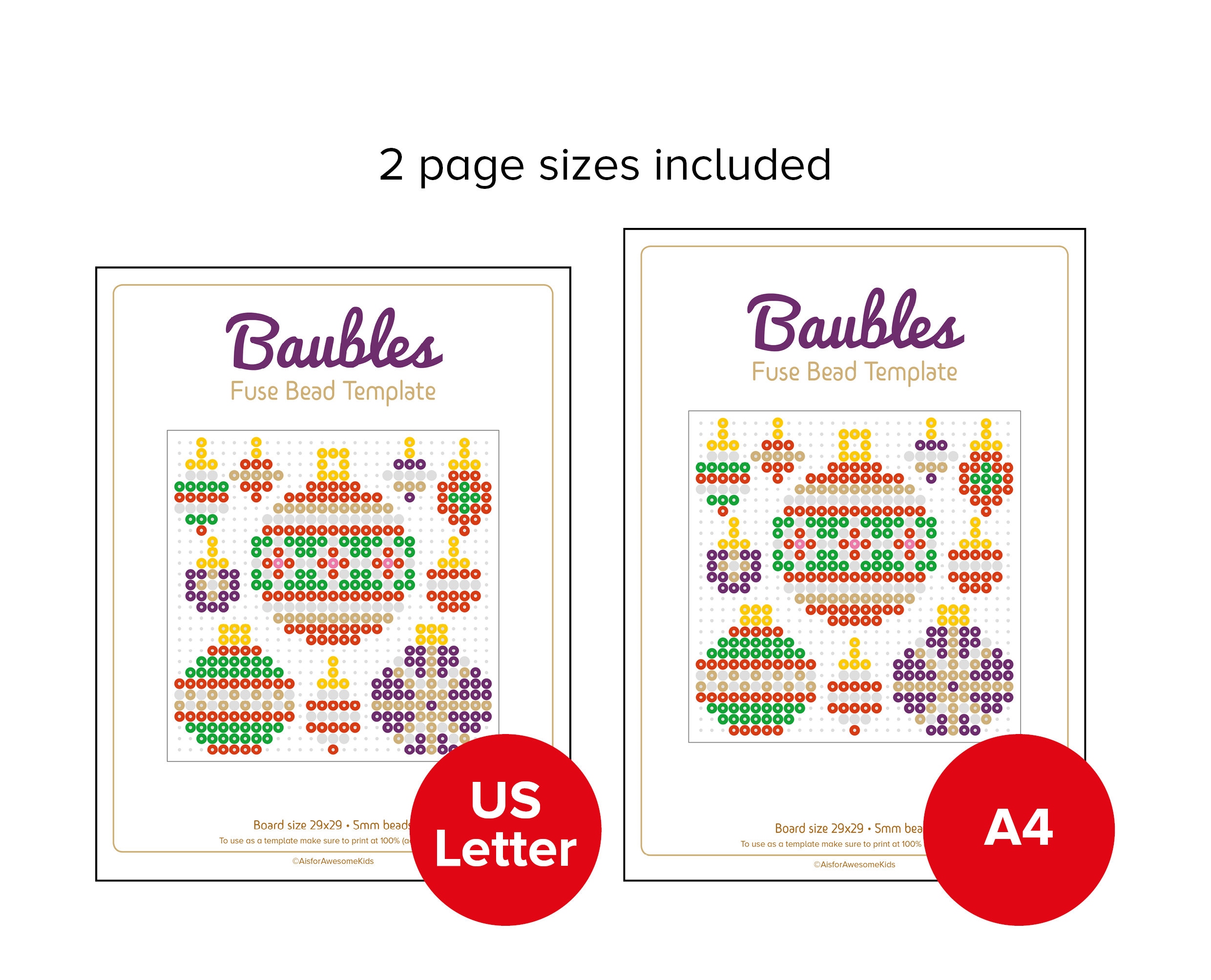 Christmas Baubles Fuse Bead Template, Xmas Tree Decoration Craft ...