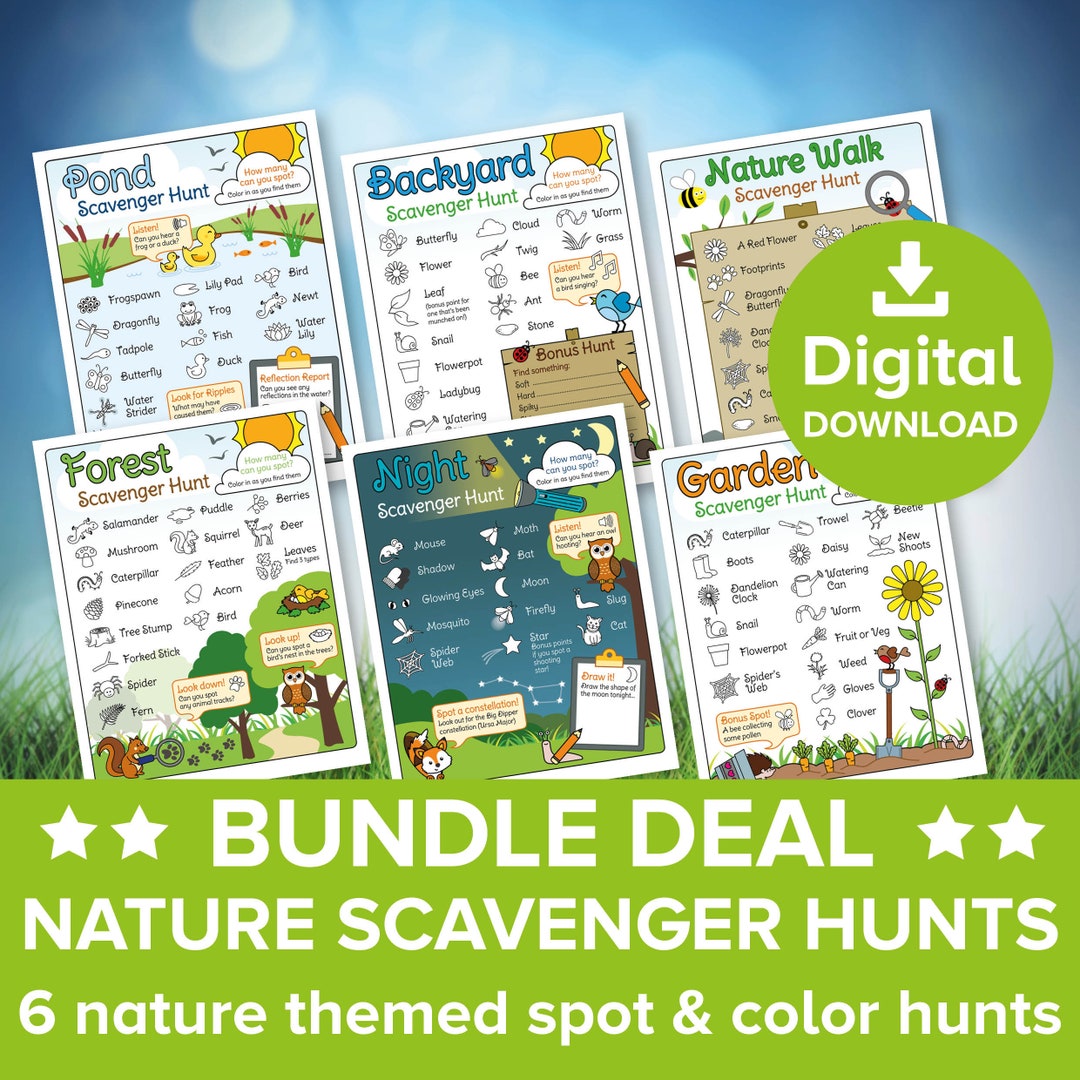 Nature Scavenger Hunt Bundle, 6 Kids Outdoor Treasure Hunt Trails, Find ...