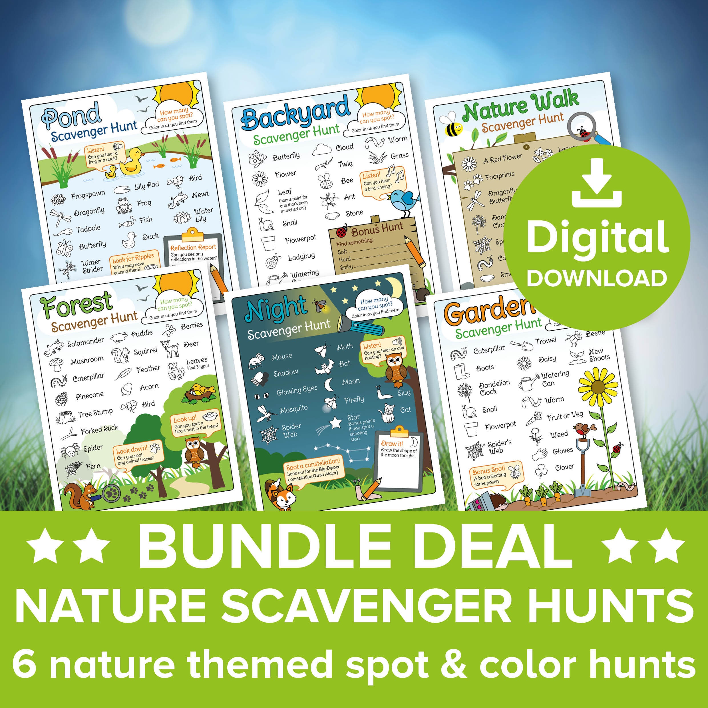 Nature Scavenger Hunt Bundle, 6 Kids Outdoor Treasure Hunt Trails, Find ...