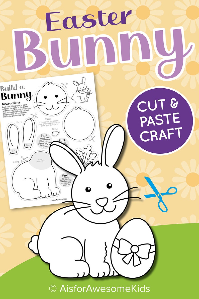Bunny Cut & Paste Craft Printable, Build a Easter Rabbit Coloring ...