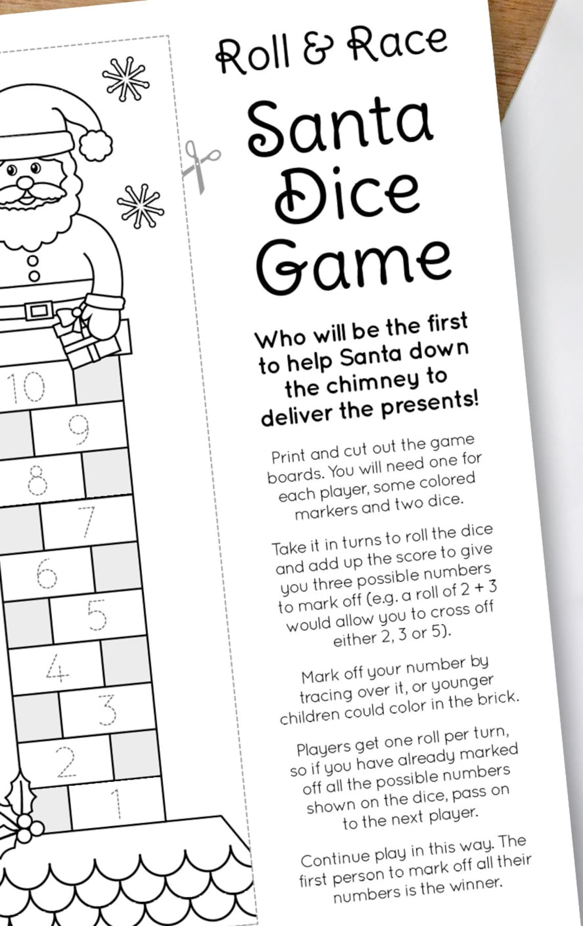 Roll & Race Santa Christmas Dice Game, Kids Xmas Math Coloring Activity ...