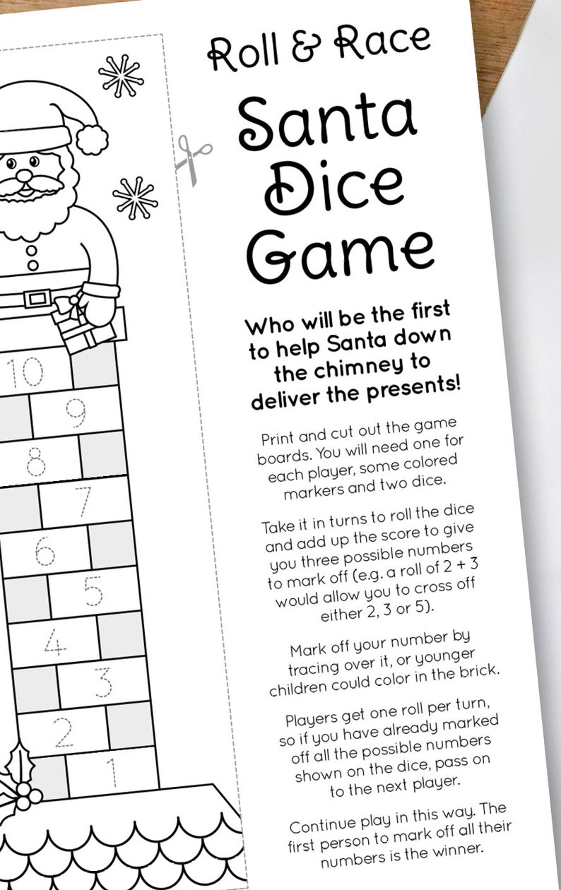 Roll & Race Santa Christmas Dice Game, Kids Xmas Math Coloring Activity ...