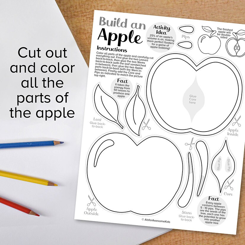 Build an Apple Cut & Paste Craft, Fall Fruit Coloring Page Printable ...