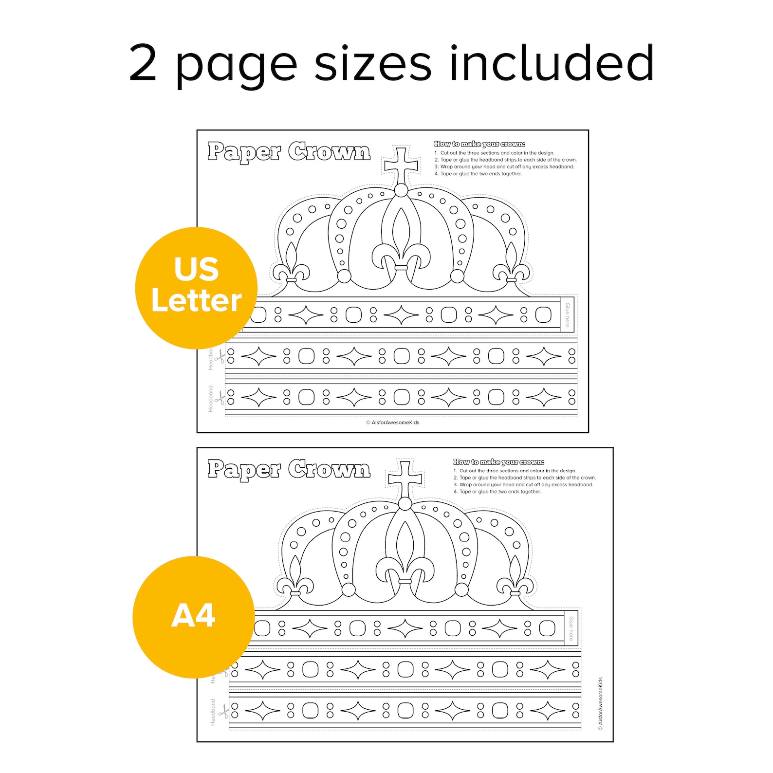 Paper Crown Craft, King Queen Hat Coloring, Princess Royal Celebration ...