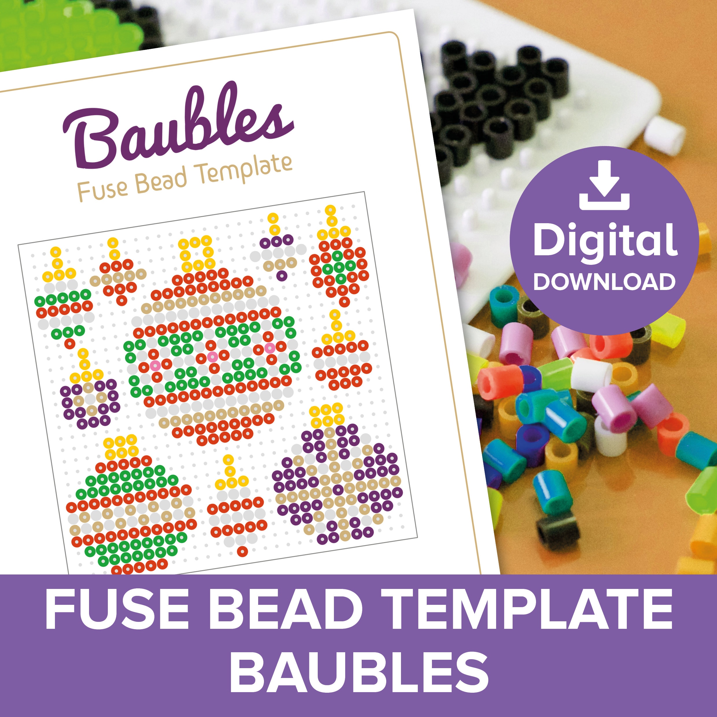 Christmas Baubles Fuse Bead Template, Xmas Tree Decoration Craft ...
