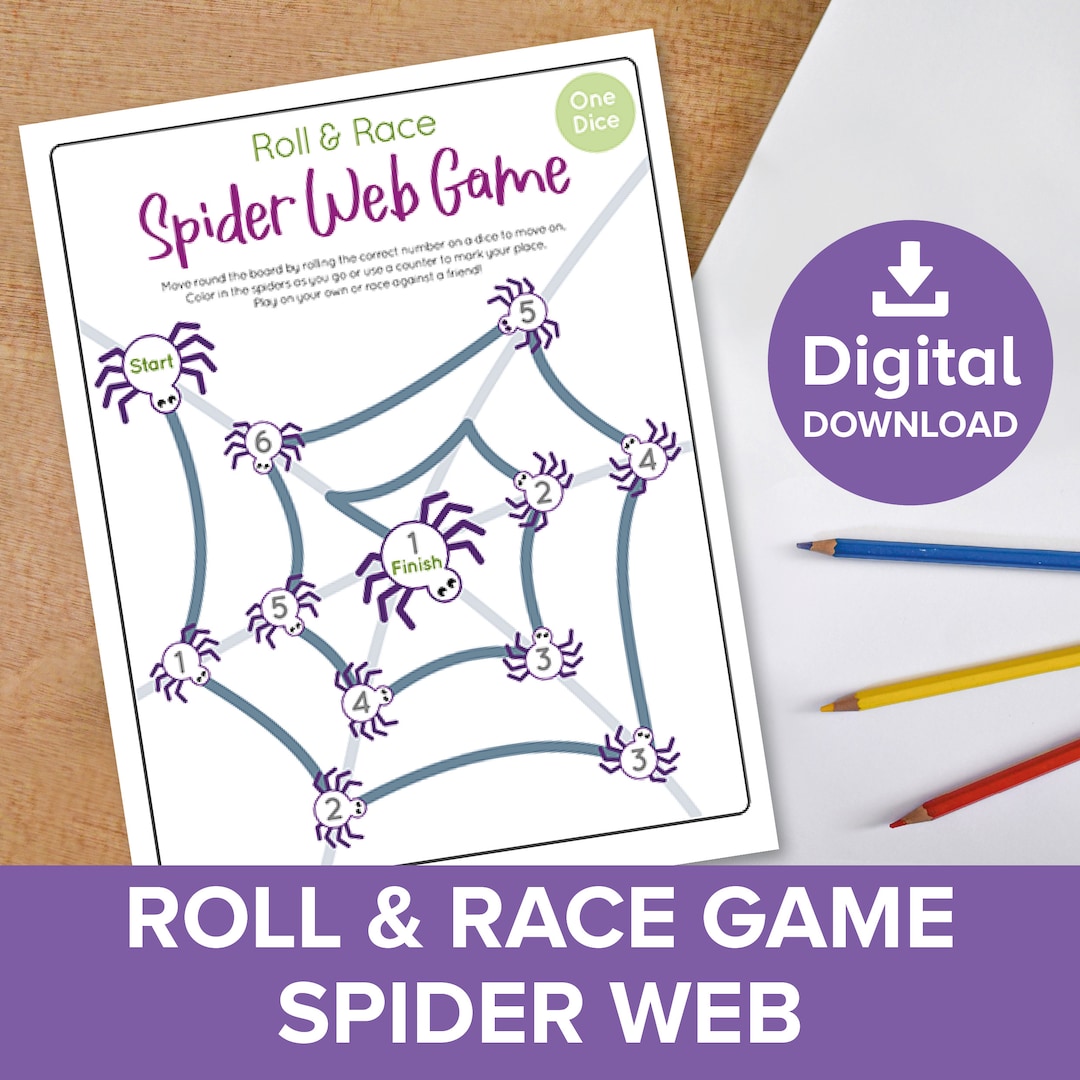 Roll & Race Spider Web Dice Game, Kids Halloween Spiderweb Math ...