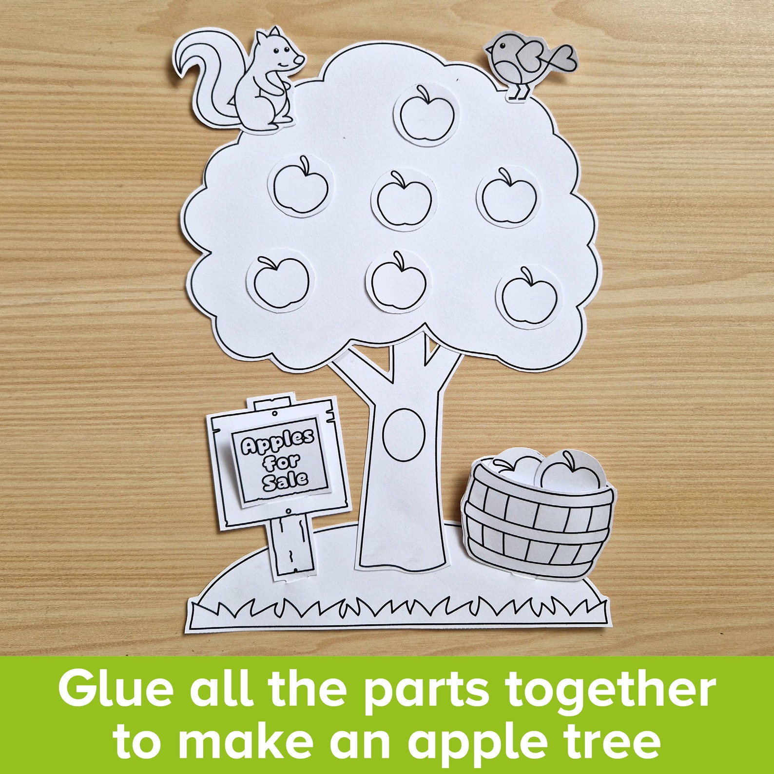 Build an Apple Tree Cut & Paste Craft, Fall Fruit Coloring Page ...