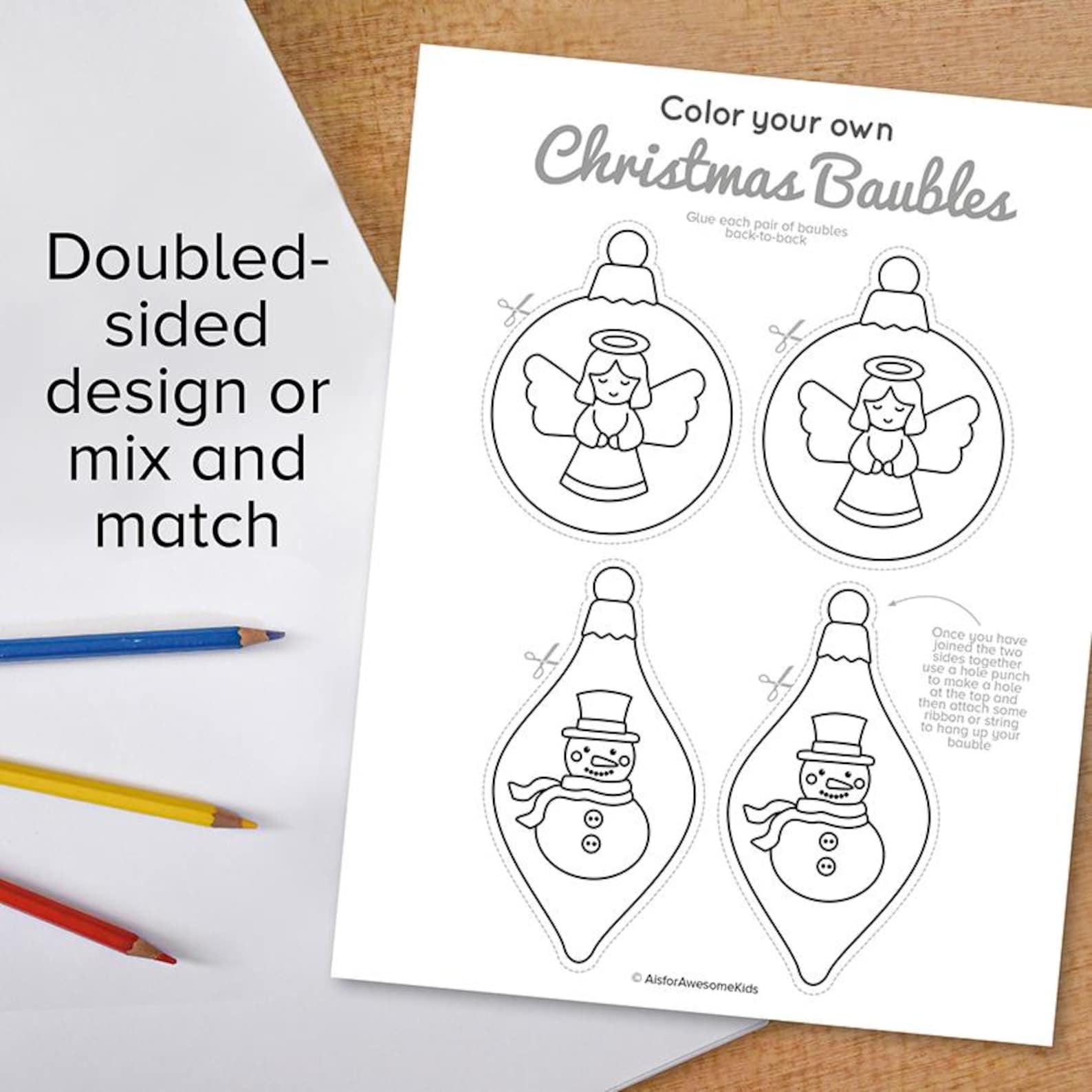 Christmas Bauble Coloring Crafts, Gift Tag Cut & Paste Printable ...
