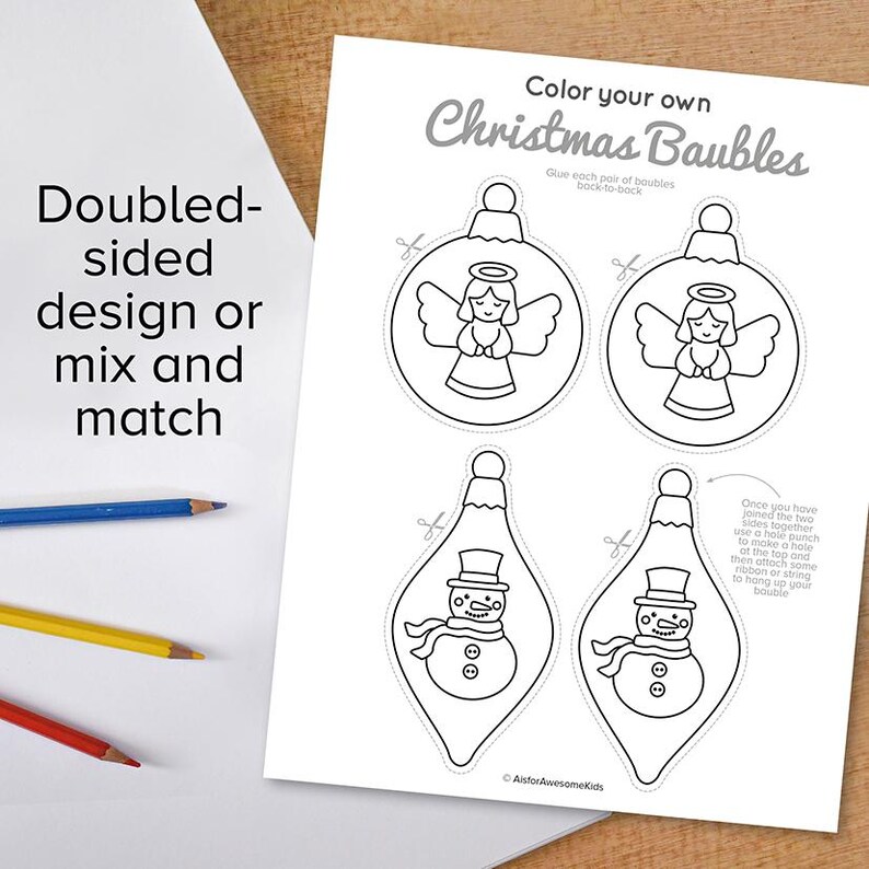Christmas Bauble Coloring Crafts, Gift Tag Cut & Paste Printable ...