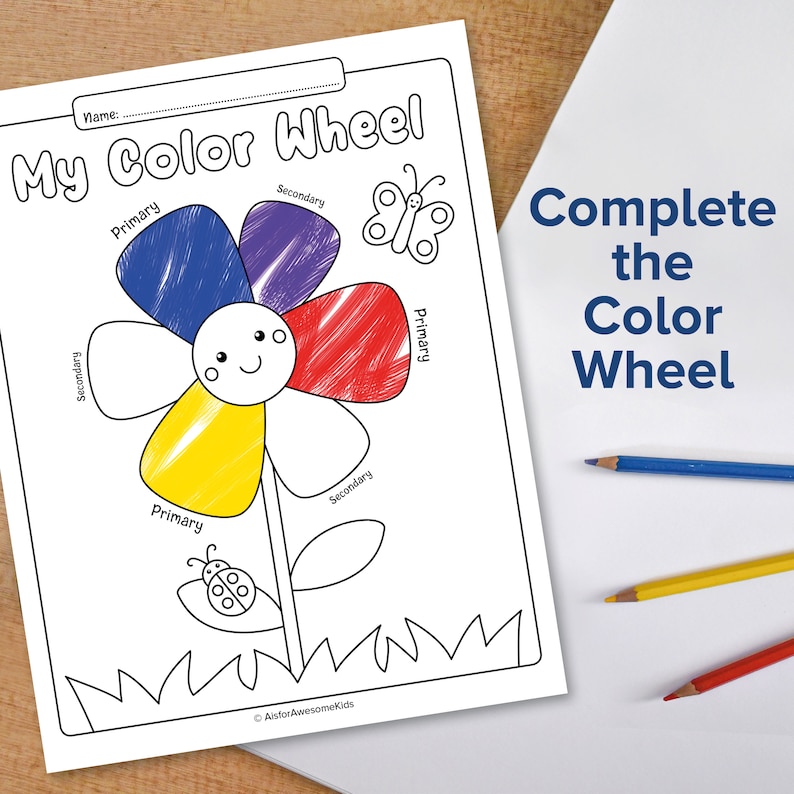 Color Mixing Worksheets, Kids Flower Painting Colour Wheel Theory ...