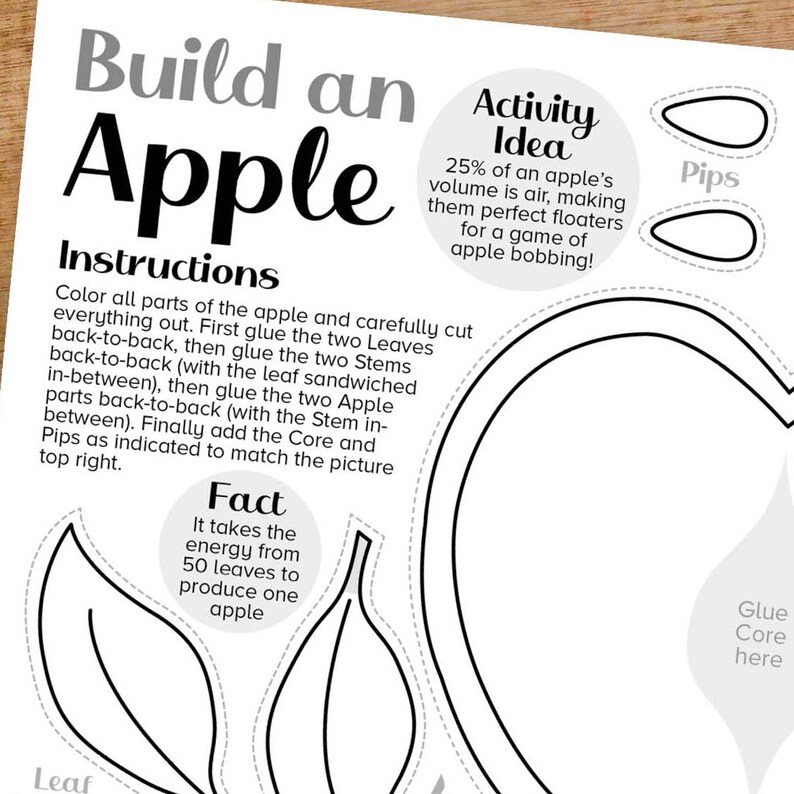 Build an Apple Cut & Paste Craft, Fall Fruit Coloring Page Printable ...