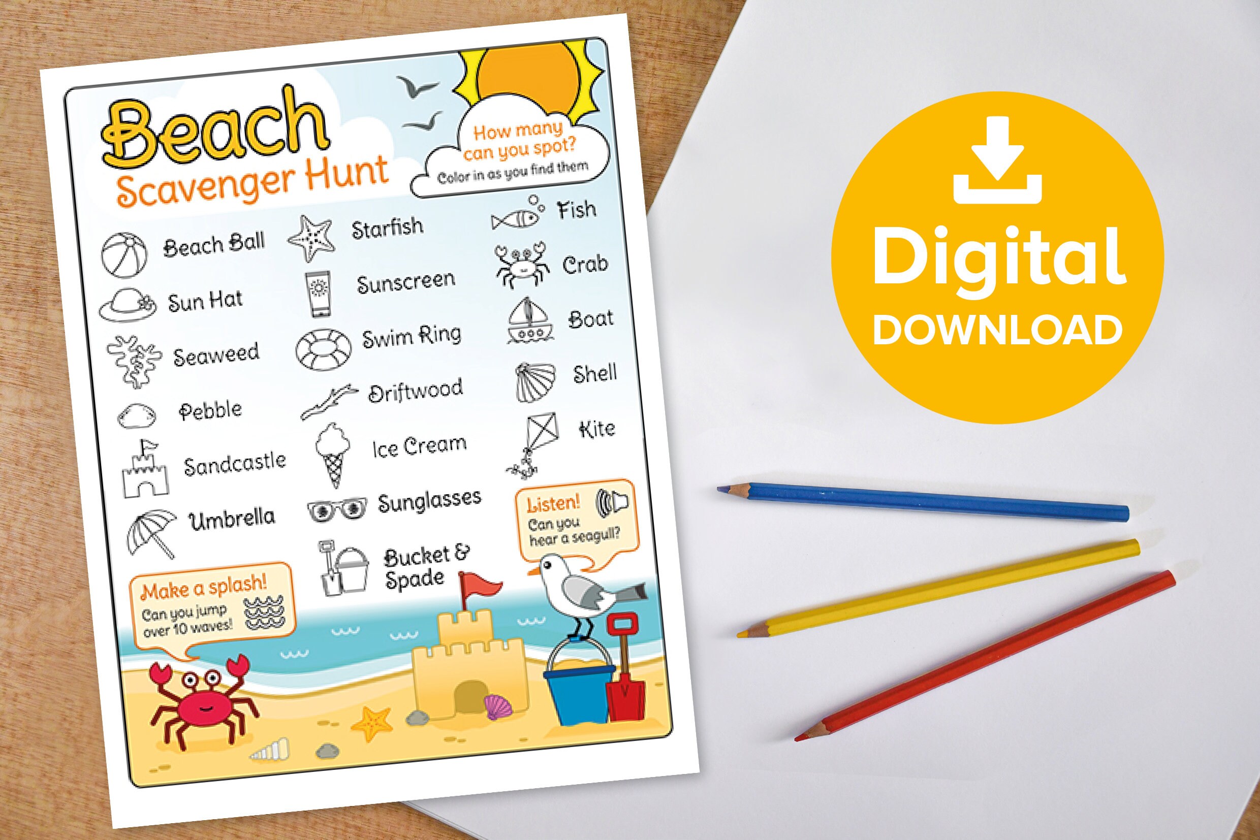 Beach Scavenger Hunt Kids Summer Spot & Color Holiday - Etsy
