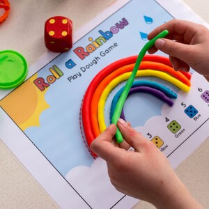 Roll a Rainbow Play Dough Mat Dice Game, Kids Playdough Activity, St ...
