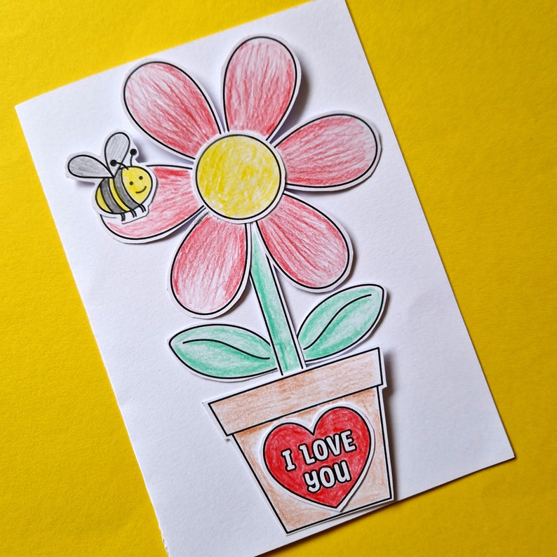 Flower Cut & Paste Craft Printable, Birthday Coloring Art Activity ...
