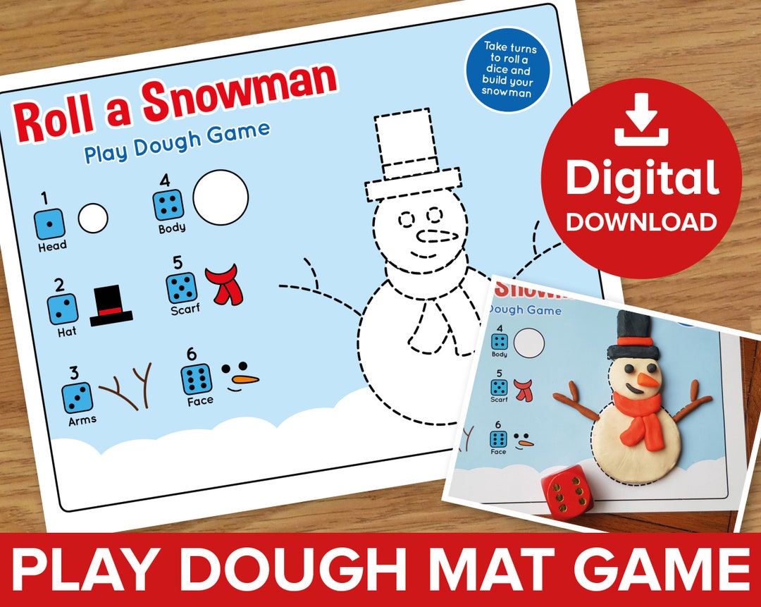 Roll a Snowman Play Dough Mat Game Kids Christmas Playdoh - Etsy
