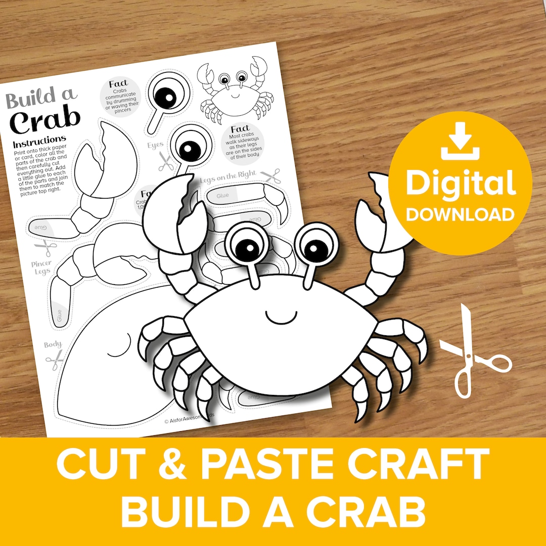 Crab Cut & Paste Craft Printable, Summer Beach Color and Build Art Kit ...