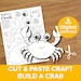 Crab Cut & Paste Craft Printable, Summer Beach Color and Build Art Kit ...