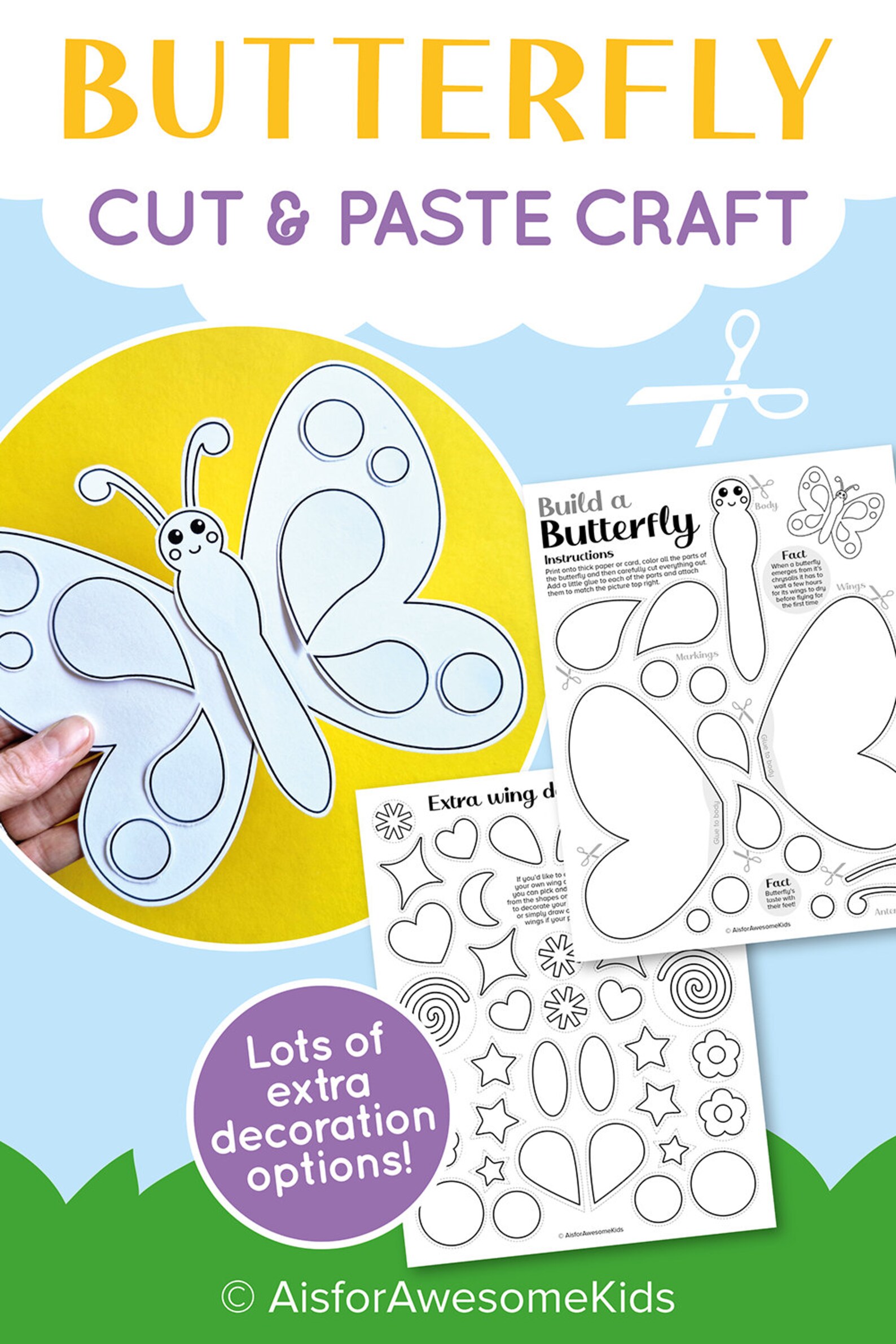 Butterfly Cut & Paste Craft Printable, Spring Bug Color and Build Kit ...