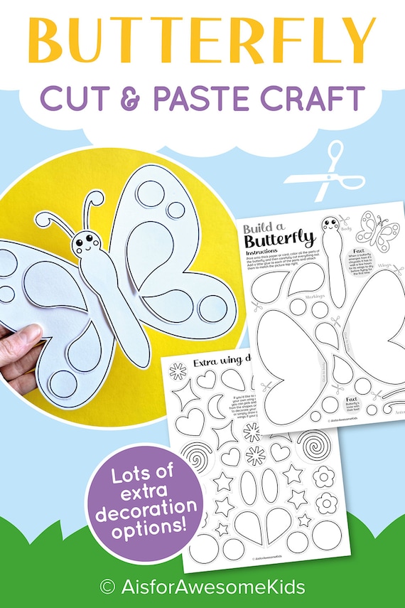 Butterfly Cut And Paste Trace And Color Cute Butterfly. Worksheet For