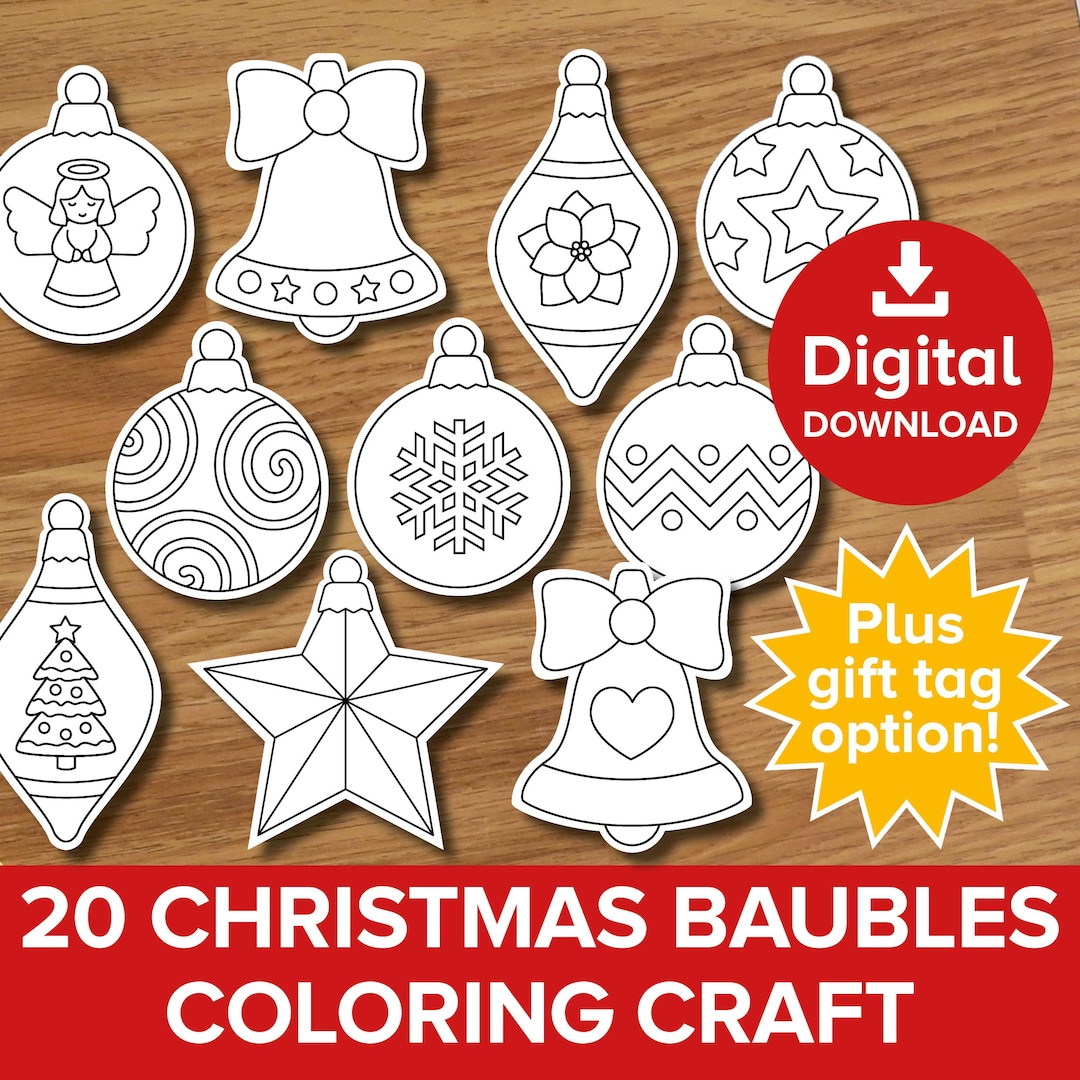 Christmas Bauble Coloring Crafts, Gift Tag Cut & Paste Printable ...