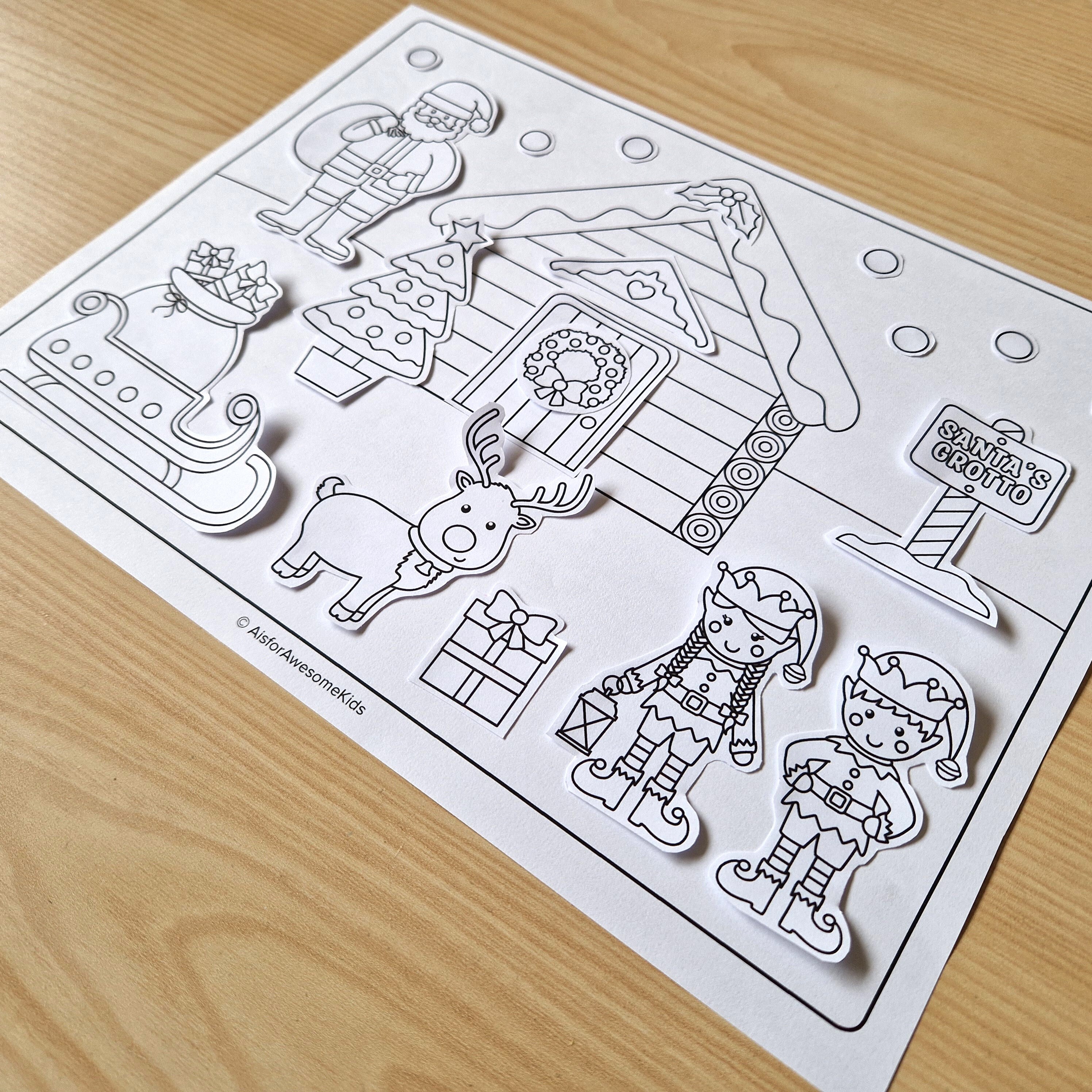 Santa's Grotto Scene Cut & Paste Craft, Build a North Pole Picture ...