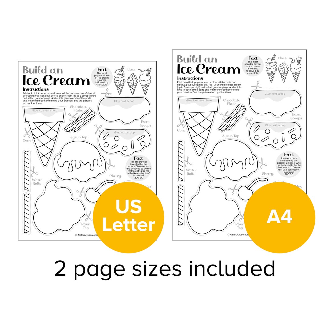 Ice Cream Cut & Paste Craft Kit, Build an Icecream Cone Printable ...