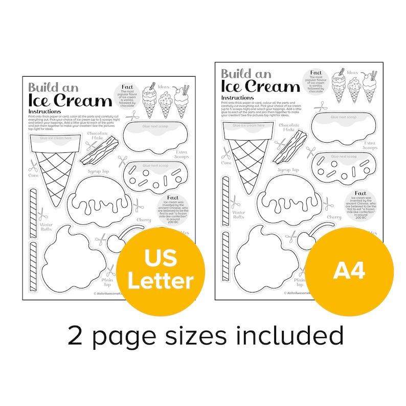 Ice Cream Cut & Paste Craft Kit, Build an Icecream Cone Printable ...