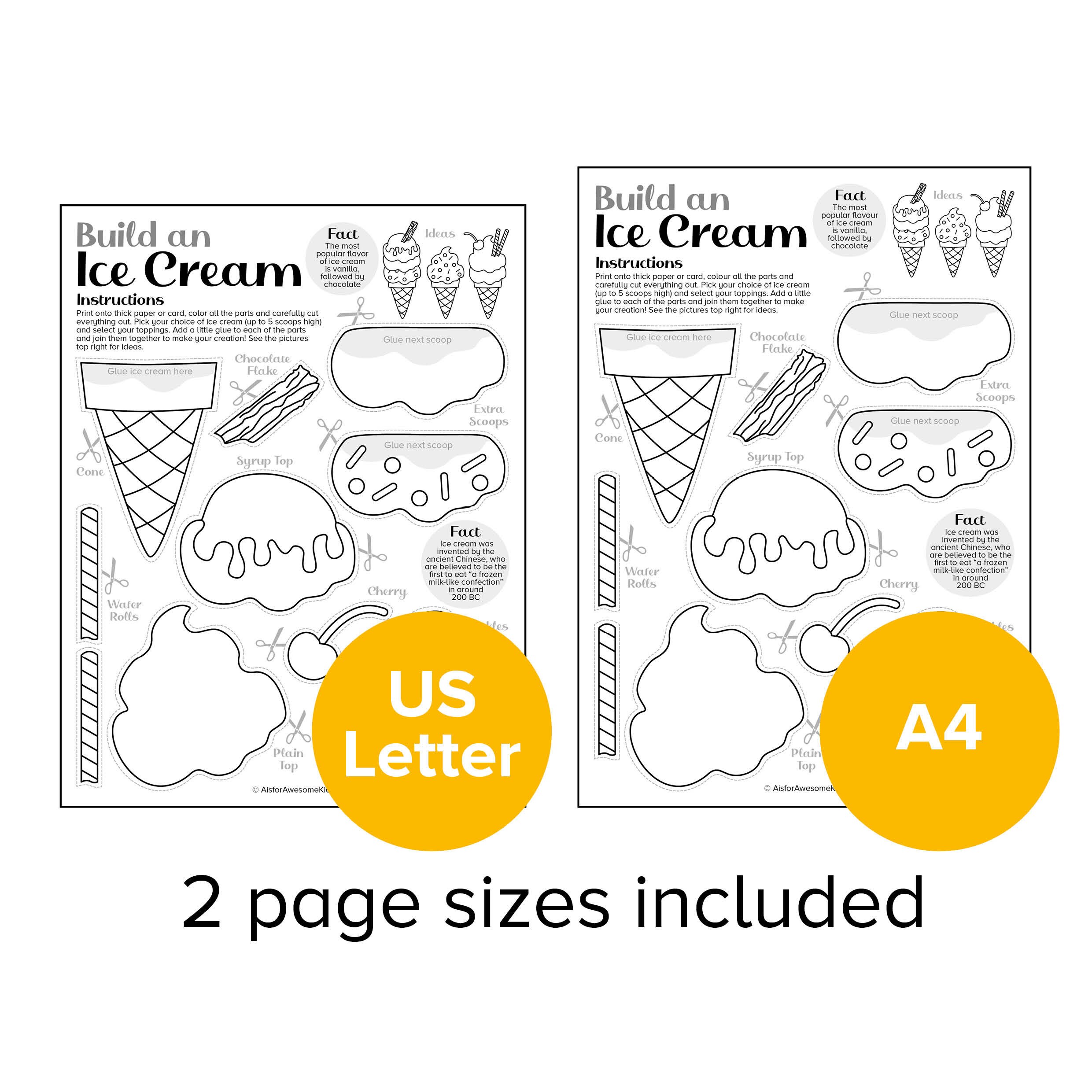 Ice Cream Cut & Paste Craft Kit, Build an Icecream Cone Printable ...