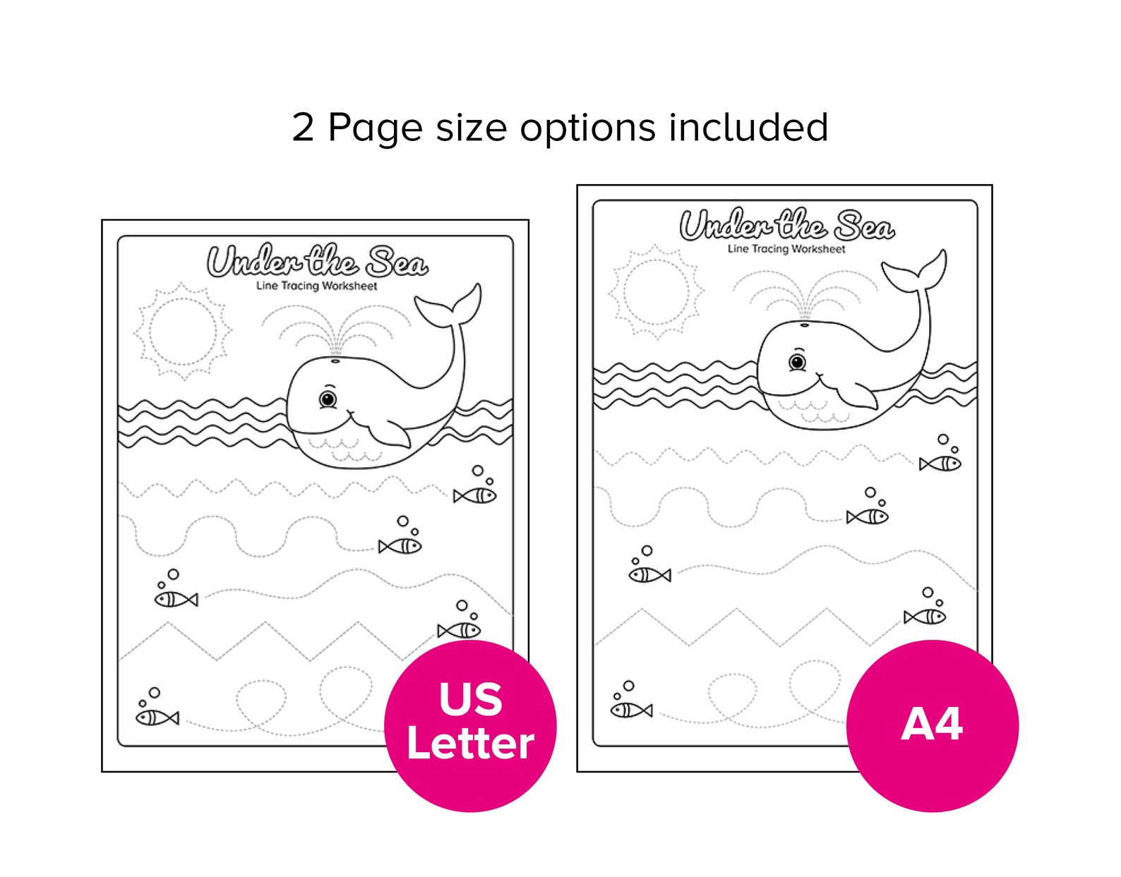 Under the Sea Line Tracing Worksheet, Kids Whale Coloring Pencil ...