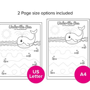 Under the Sea Line Tracing Worksheet, Kids Whale Coloring Pencil ...