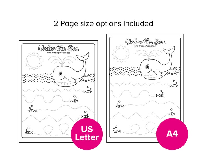 Under the Sea Line Tracing Worksheet Kids Whale Coloring - Etsy