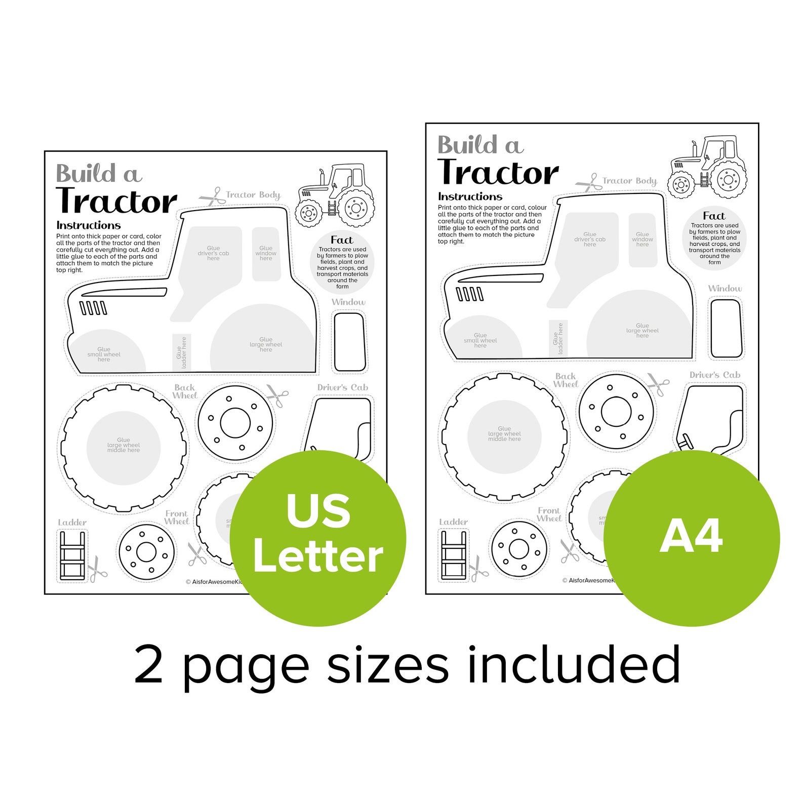 Tractor Cut & Paste Craft Printable, Spring Farmyard Vehicle Color and ...
