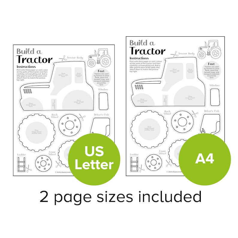 Tractor Cut & Paste Craft Printable, Spring Farmyard Vehicle Color and ...