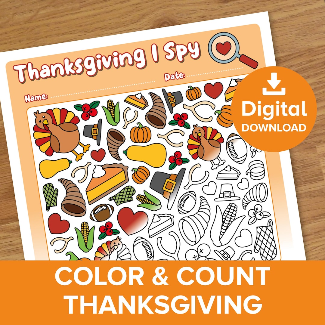 Thanksgiving I Spy Worksheet, Eye Spy Color & Count Challenge ...
