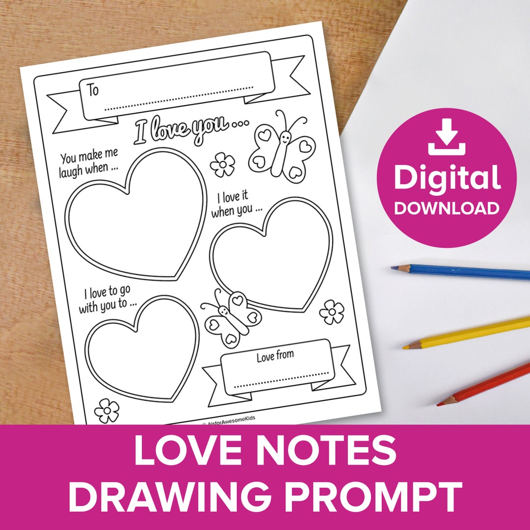 I Love You Because... Drawing Writing Prompt, Kids Valentine's Love ...