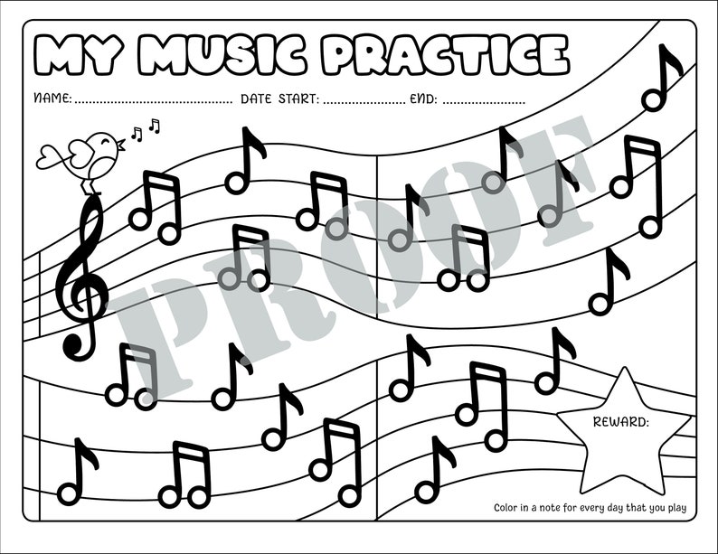 Music Practice Tracker Reward Chart, Kids Instrument Playing Log ...
