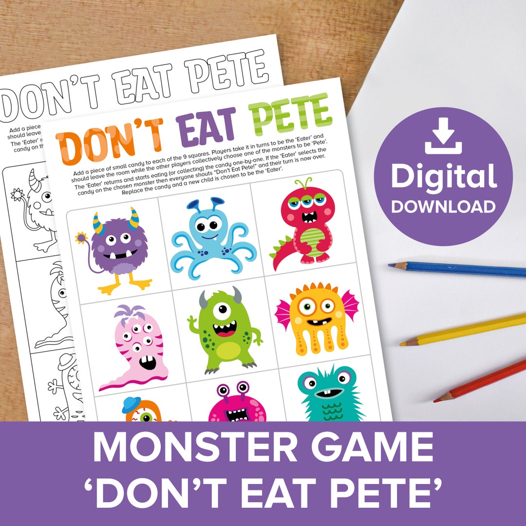 Monster 'don't Eat Pete' Halloween Party Game, Design & Play Spooky ...