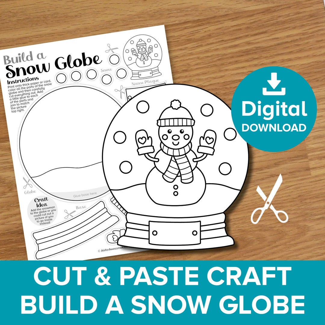 Snow Globe Cut & Paste Craft, Christmas Snow Dome Color and Build Kit ...