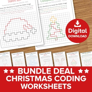 Christmas Coding Worksheet Bundle, Xmas Picture Reveal Challenge ...