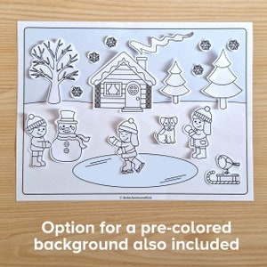 Winter Scene Cut & Paste Craft, Snowy Cabin Ice Skating Coloring Page ...
