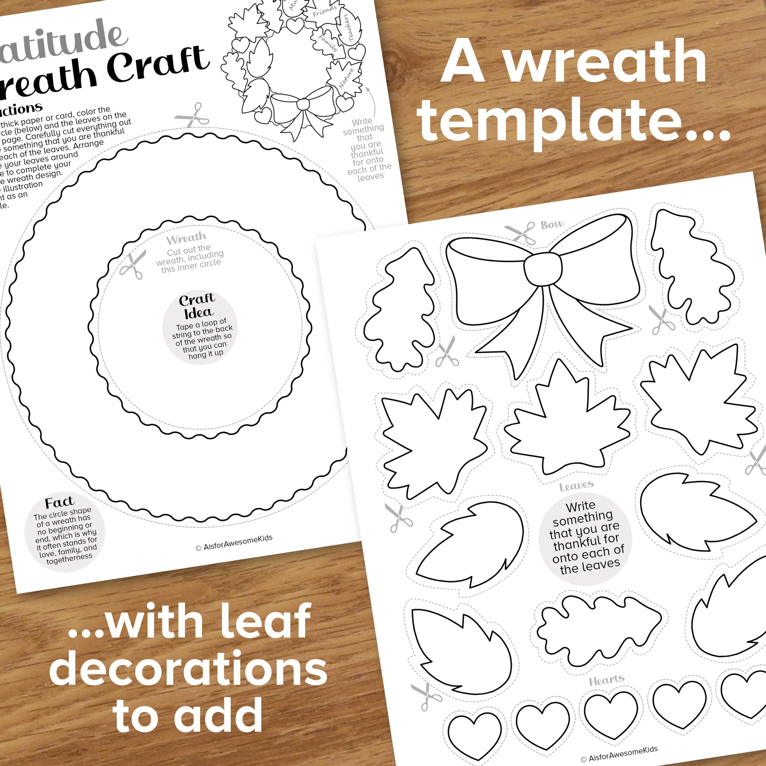 Gratitude Wreath Cut & Paste Craft, Thanksgiving Coloring Page ...