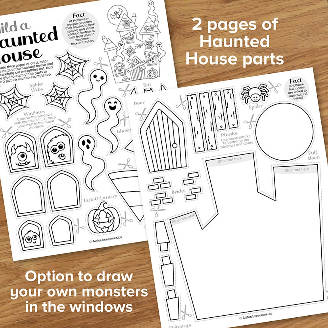 Haunted House Cut & Paste Craft, Build a Halloween Mansion Coloring ...