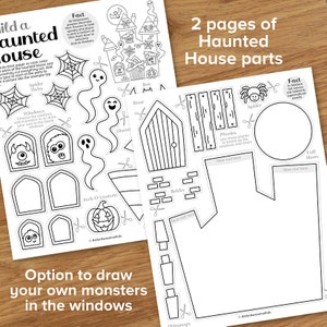 Haunted House Cut & Paste Craft, Build a Halloween Mansion Coloring ...