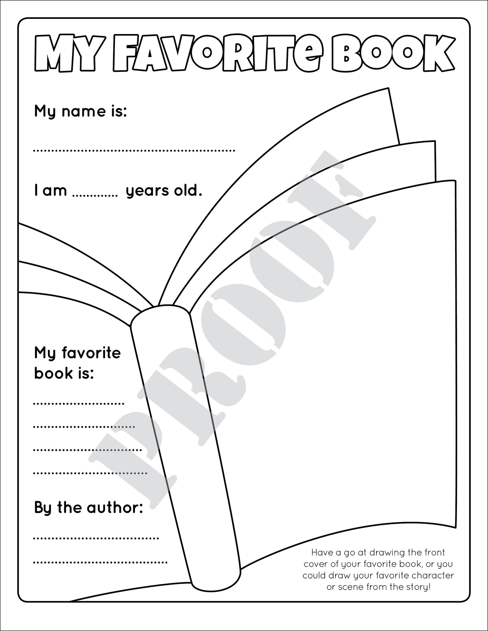 My Favorite Book Worksheet, Kids Drawing Prompt Reading Activity Page ...