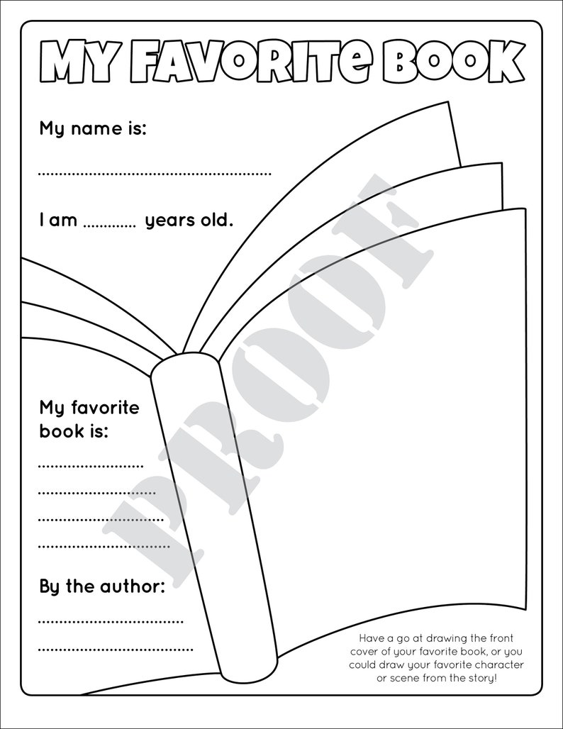 My Favorite Book Worksheet, Kids Drawing Prompt Reading Activity Page ...